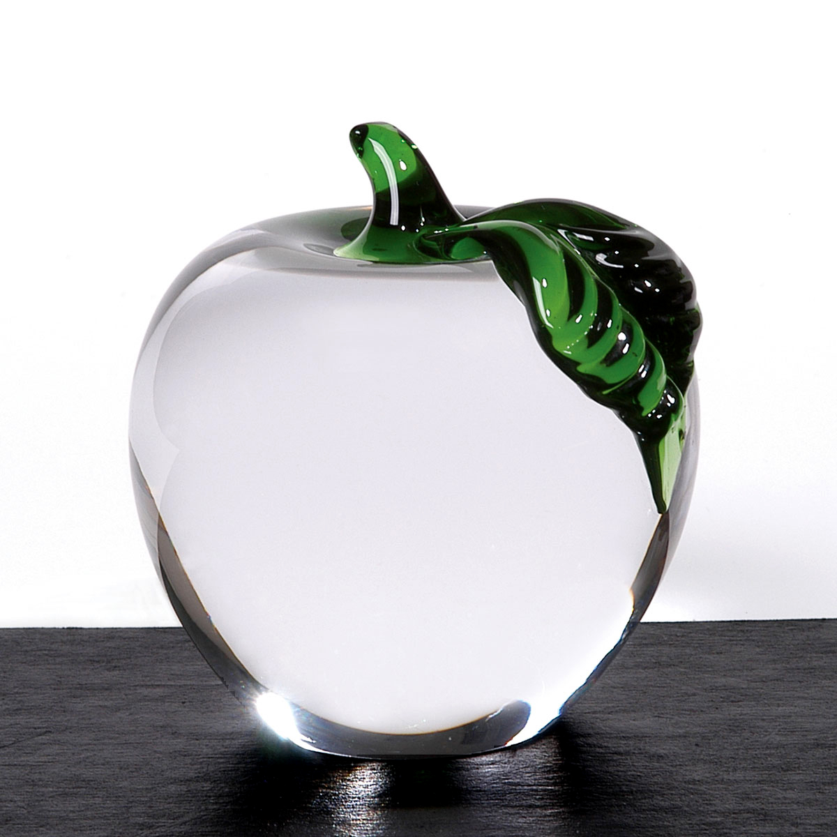 Clear Glass Apple with Green Leaf: Glassplax