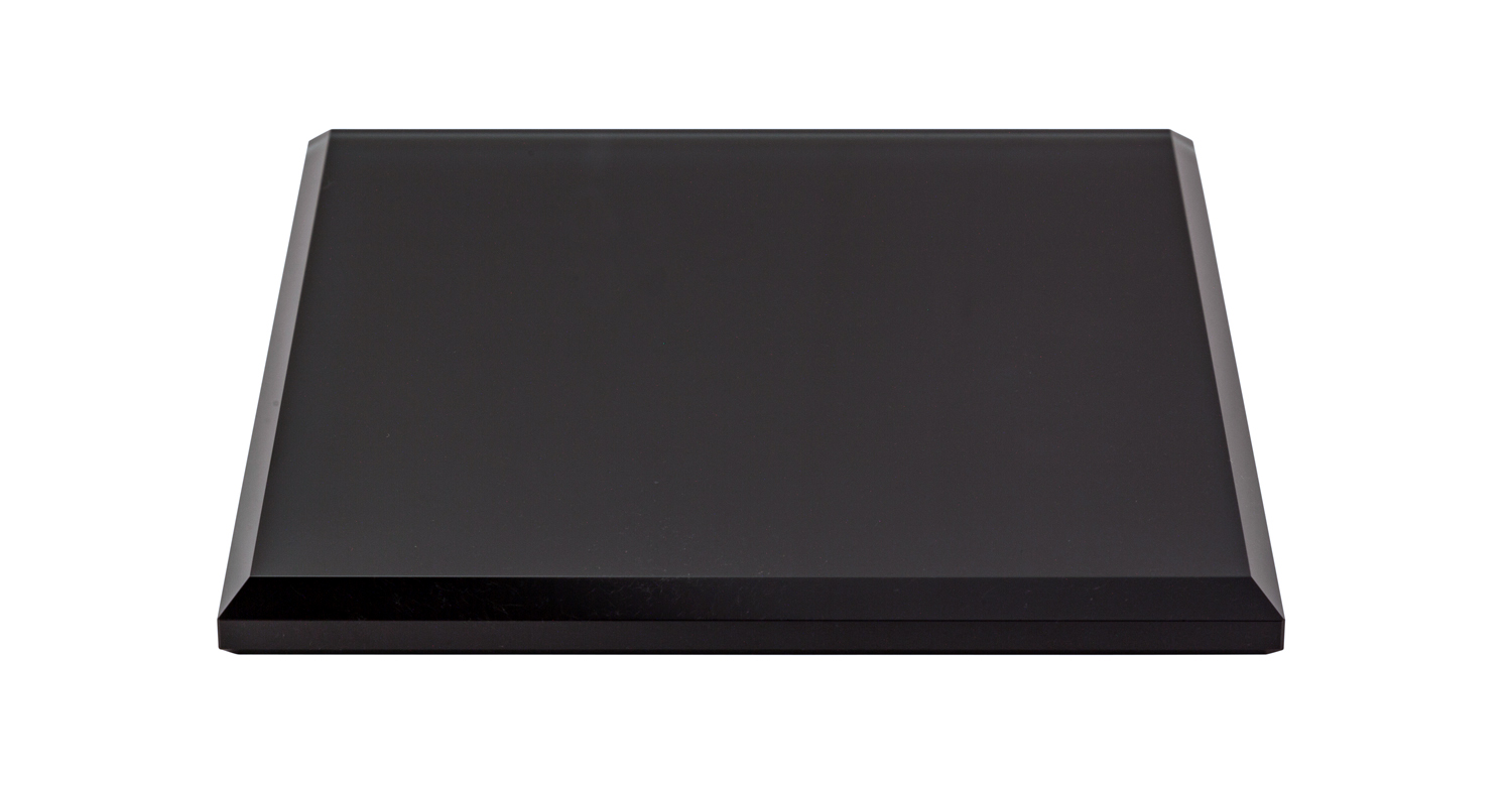 8" x 8" x 3/8" Black Glass, Beveled: Glassplax