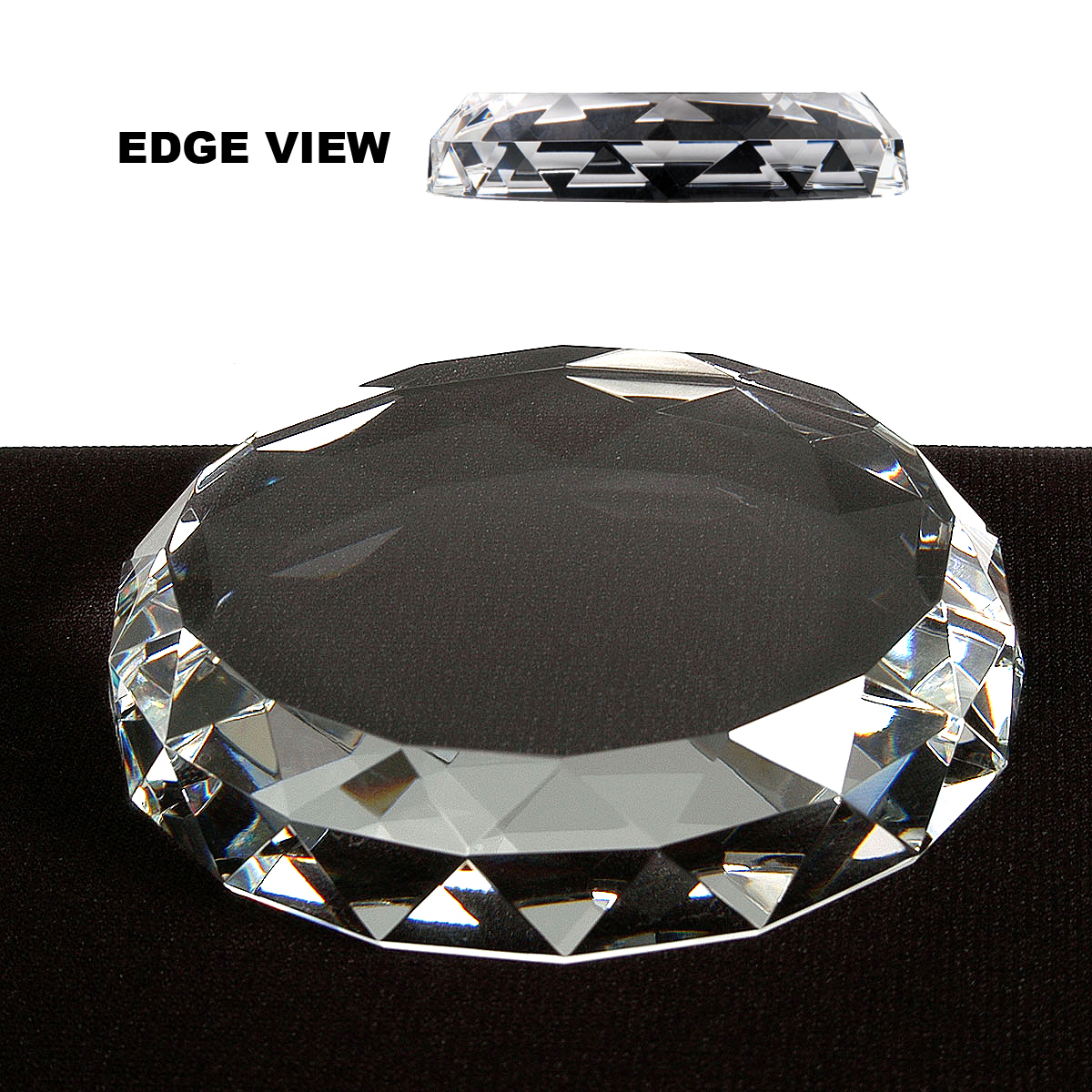 Round Gem Cut Optical Paperweight 4" dia x 3/4" With Flat: Glassplax